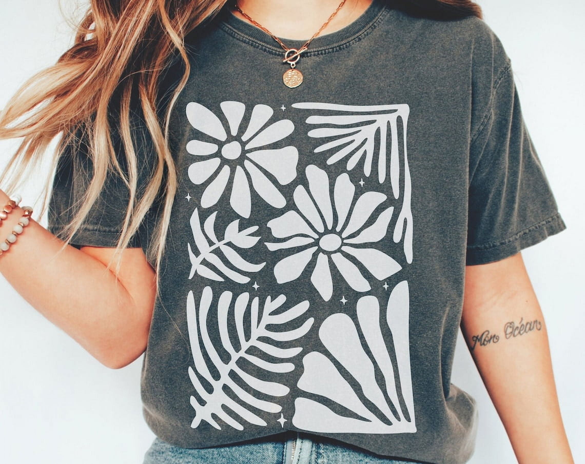 Gildan Abstract Floral Shirt With Matisse-Inspired Art, Artistic Boho ...