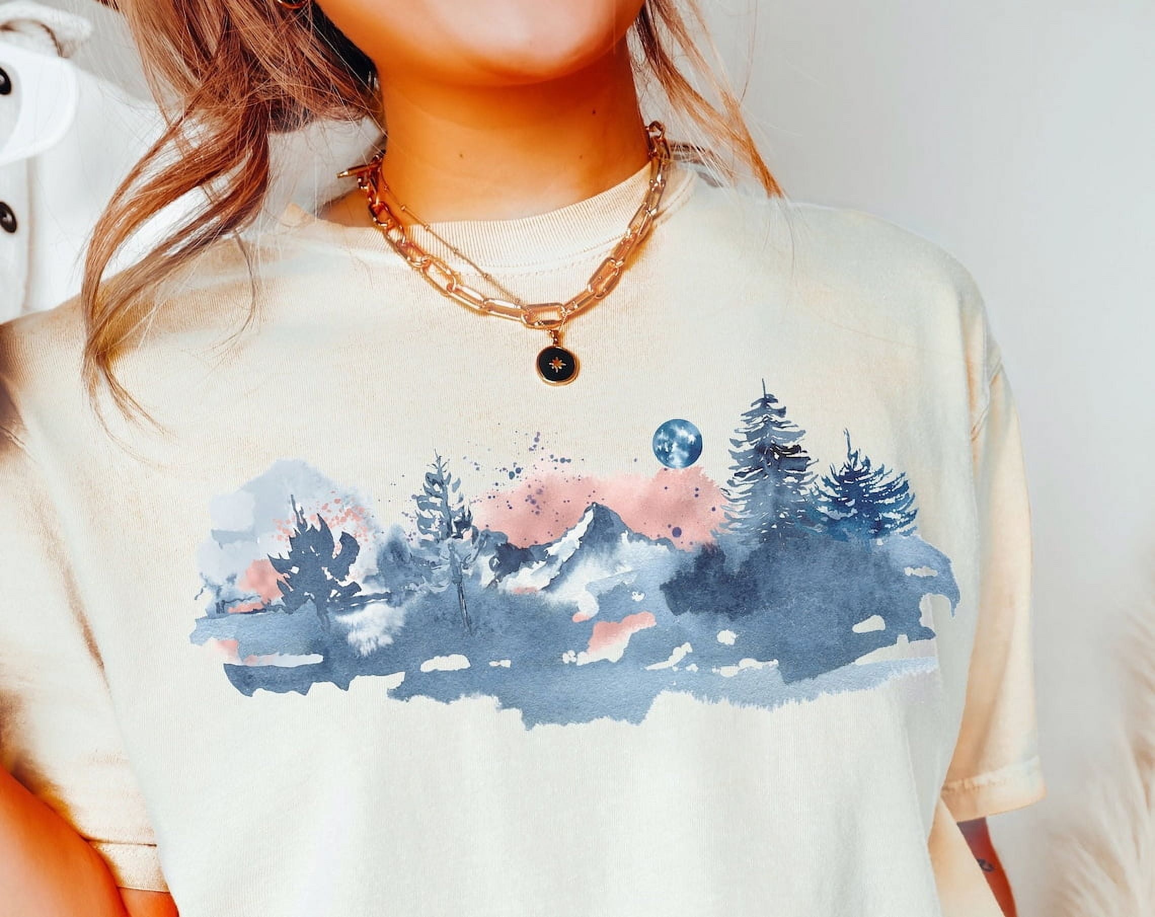 Gildan Abstract Watercolor Mountain Landscape Shirt In Blue, Painted ...