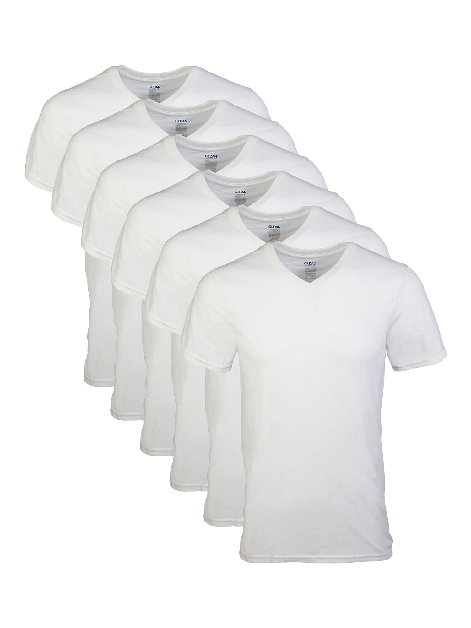Gildan Men's V-Neck White Tee, Short Sleeve, 6-Pack, Sizes S-2XL ...