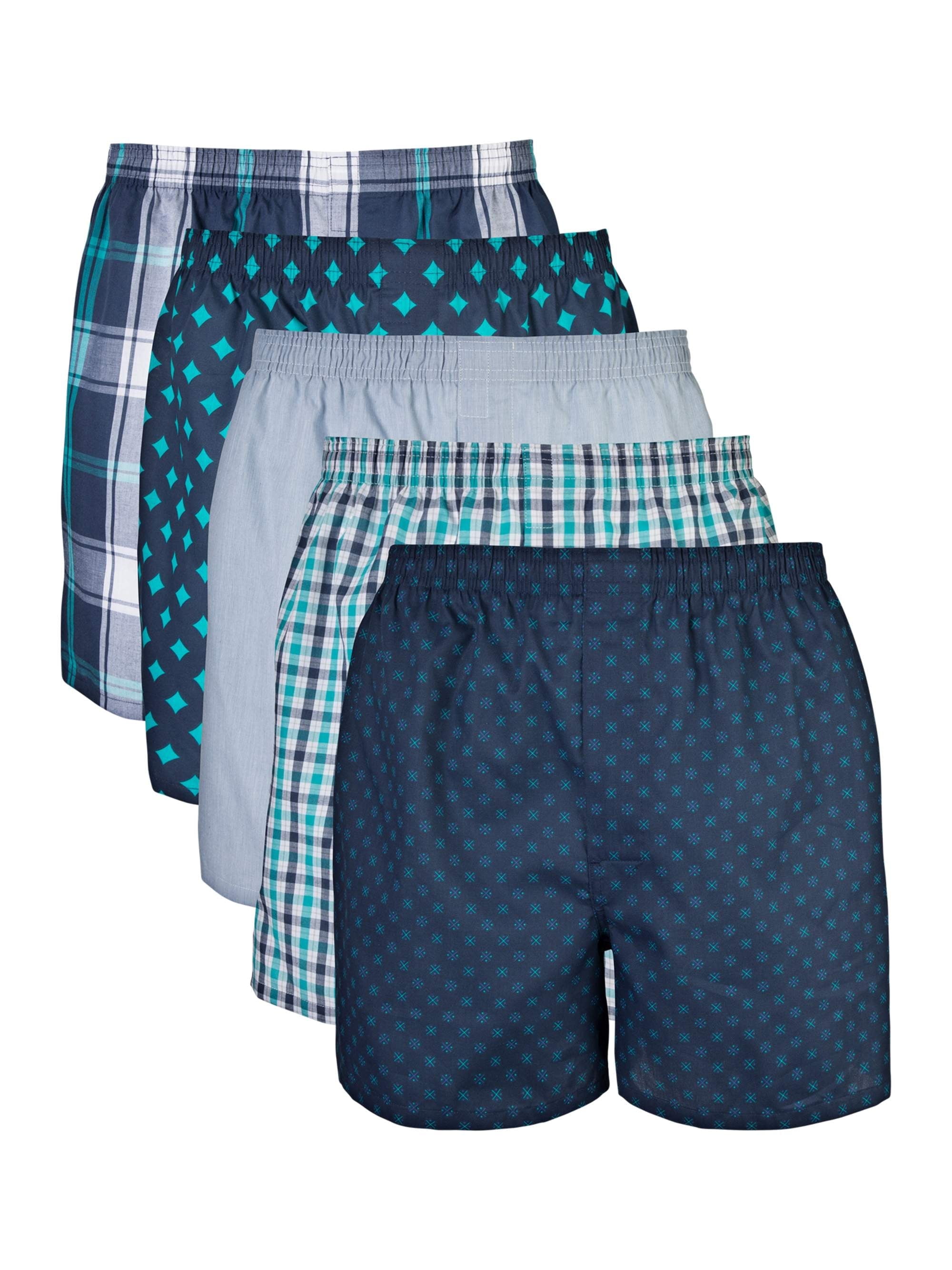 Gildan Men's Woven Boxer Underwear, 5-Pack, Navy/Green Multi Check ...
