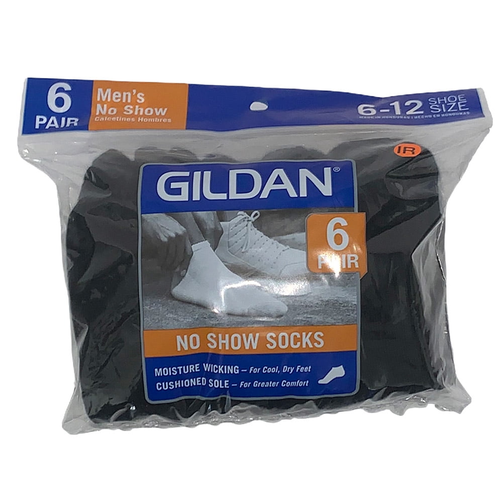 Gildan Adult Platinum Mens 6 Pack Moisture Wicking No Show Socks Black ...