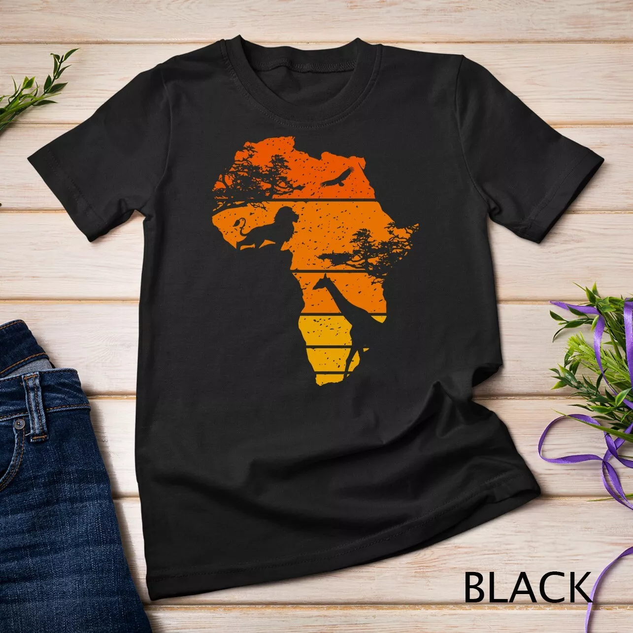 Gildan Africa Map African Safari Lion Giraffe Vintage Sunset Unisex T ...