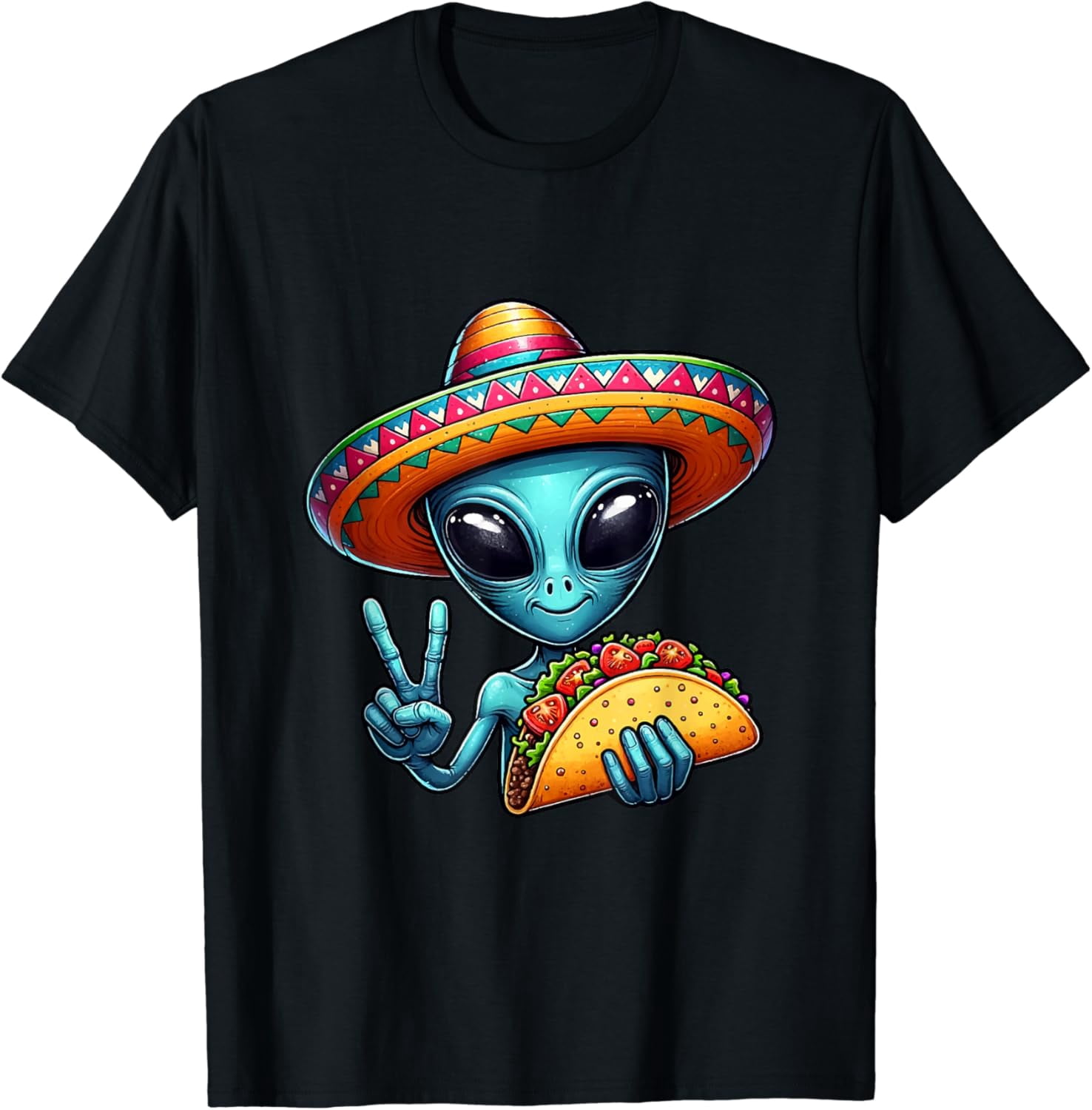 Gildan Alien Eating Taco Cinco De Mayo Sombrero Mexican Fiesta T-Shirt ...