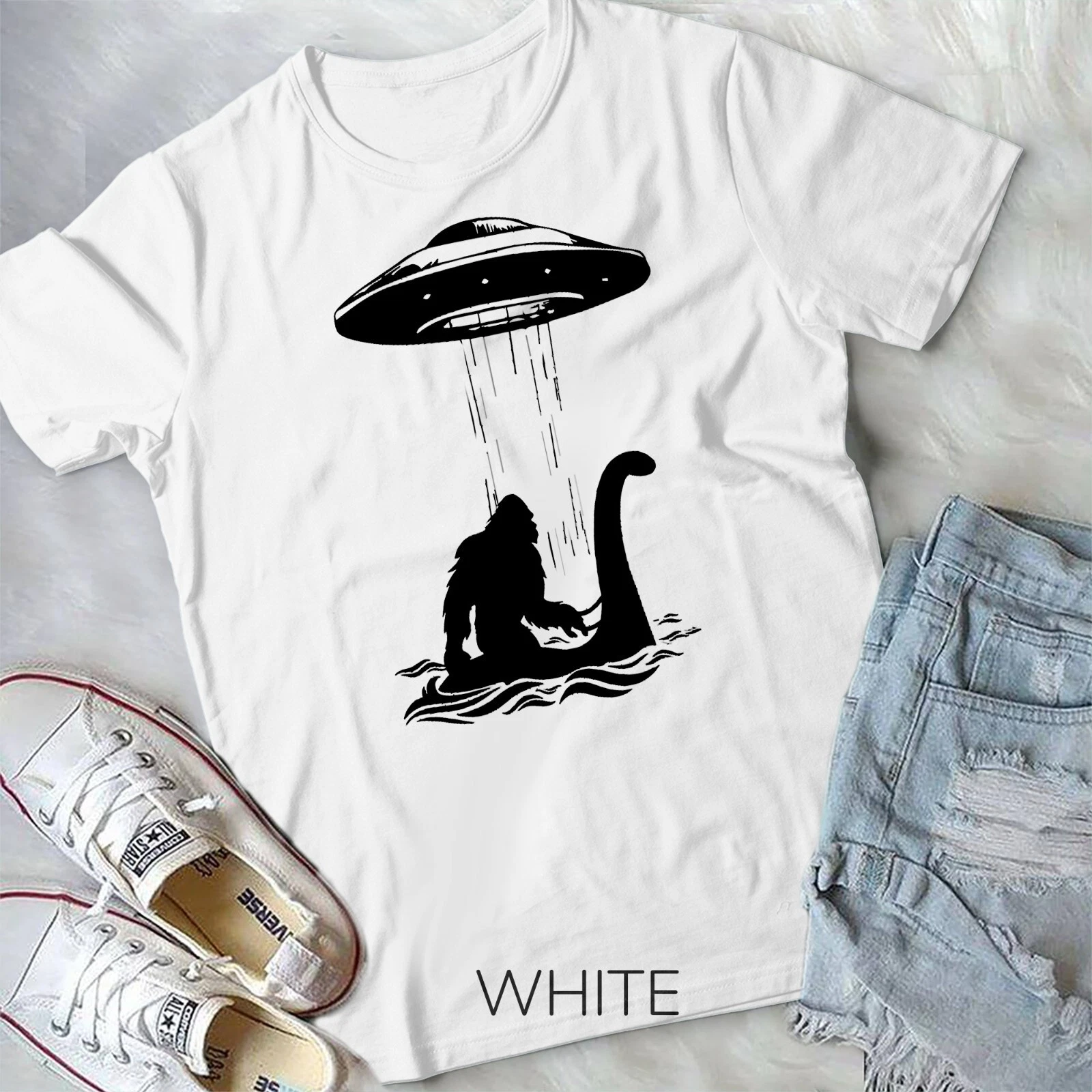 Gildan Aliens Ufo Abduction Bigfoot Riding On Lochness Monster Yeti ...