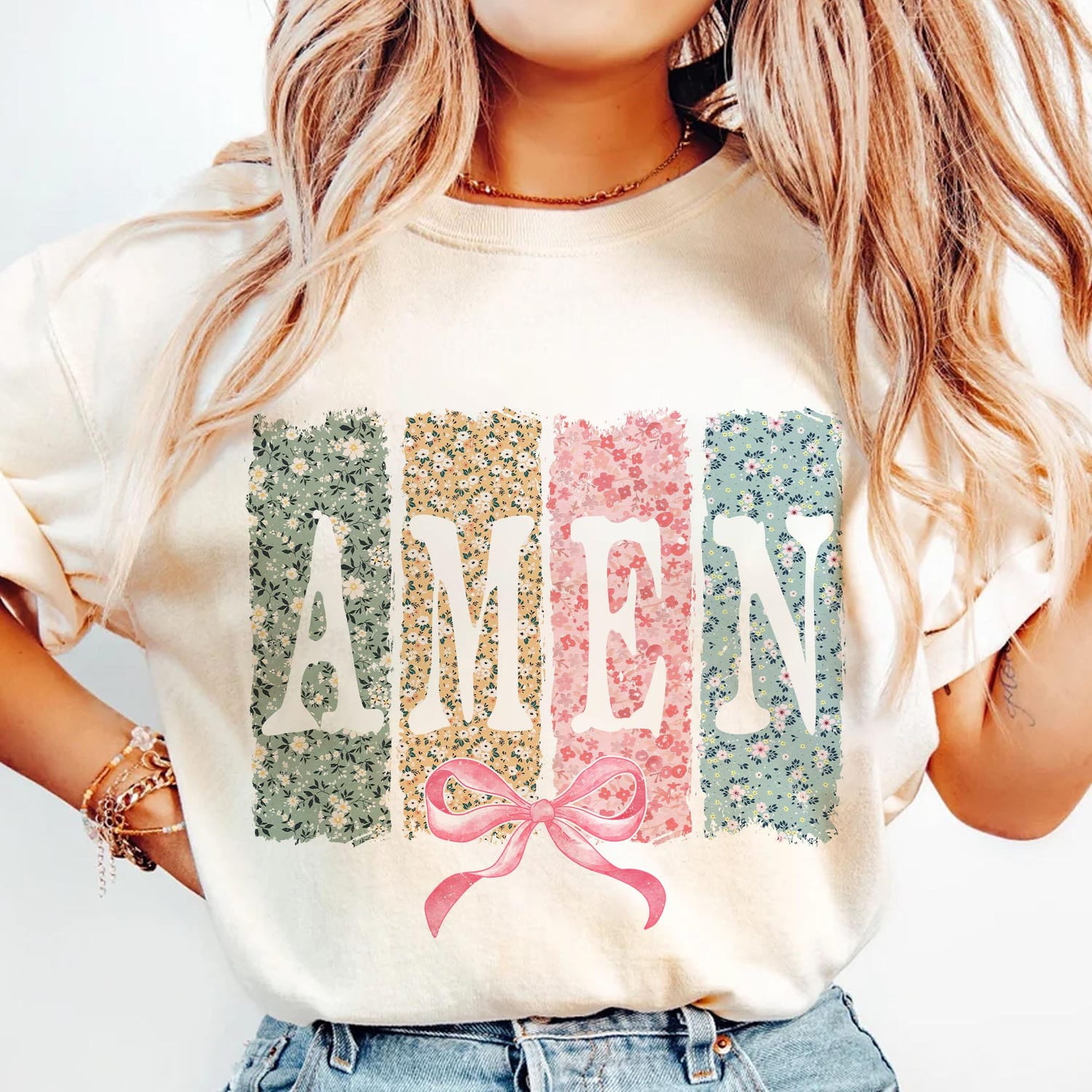 Gildan Amen coquette bow t-shirt, floral amen t-shirt, Jesus easter t ...