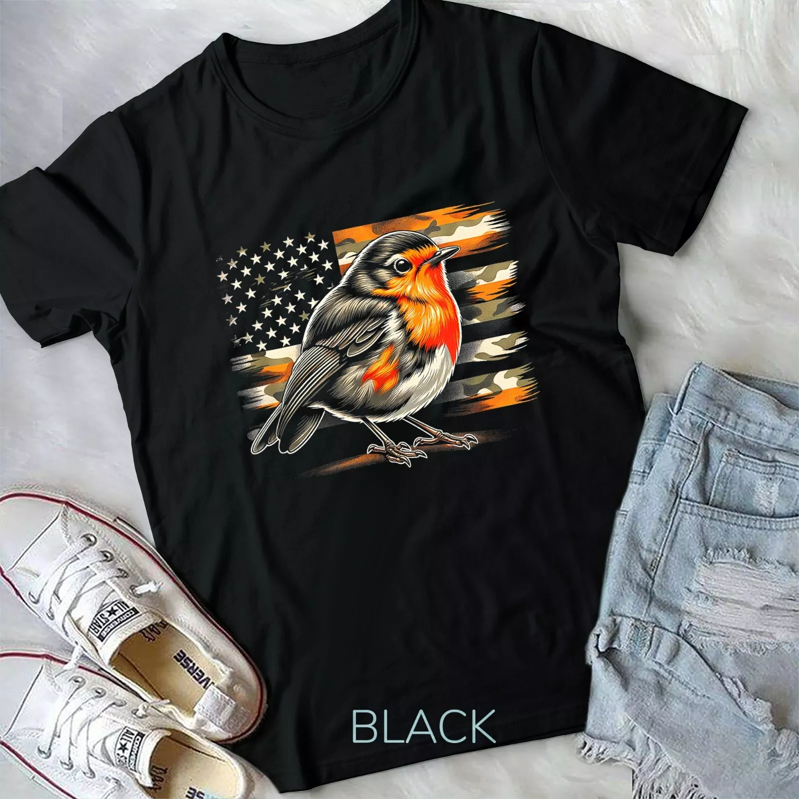 Gildan American Robin Vector USA Flag T-Shirt Unisex T-shirt - Walmart.com
