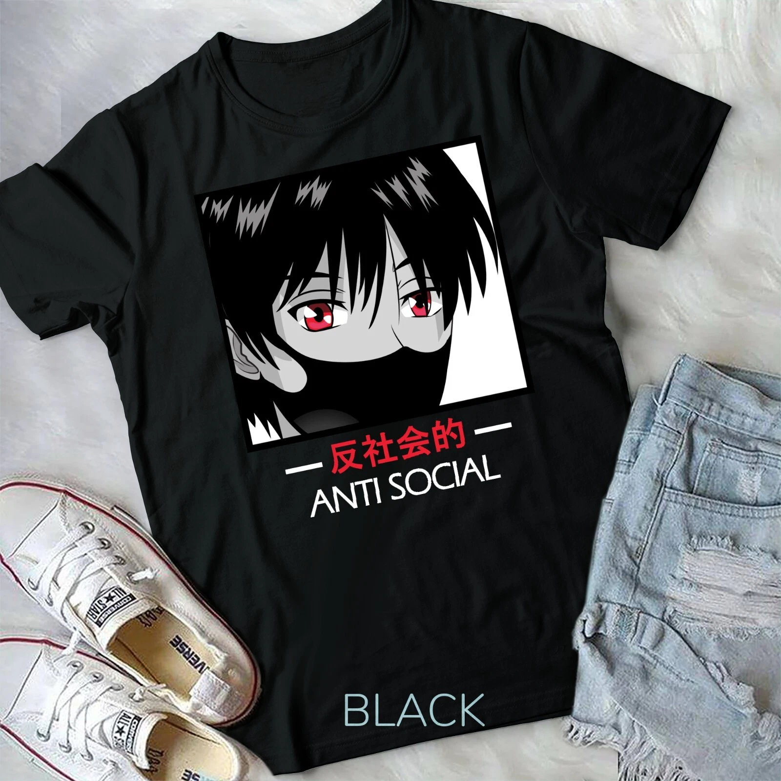 Gildan Anti Social - Anime Boy Aesthetic Vaporwave Unisex T-Shirt ...
