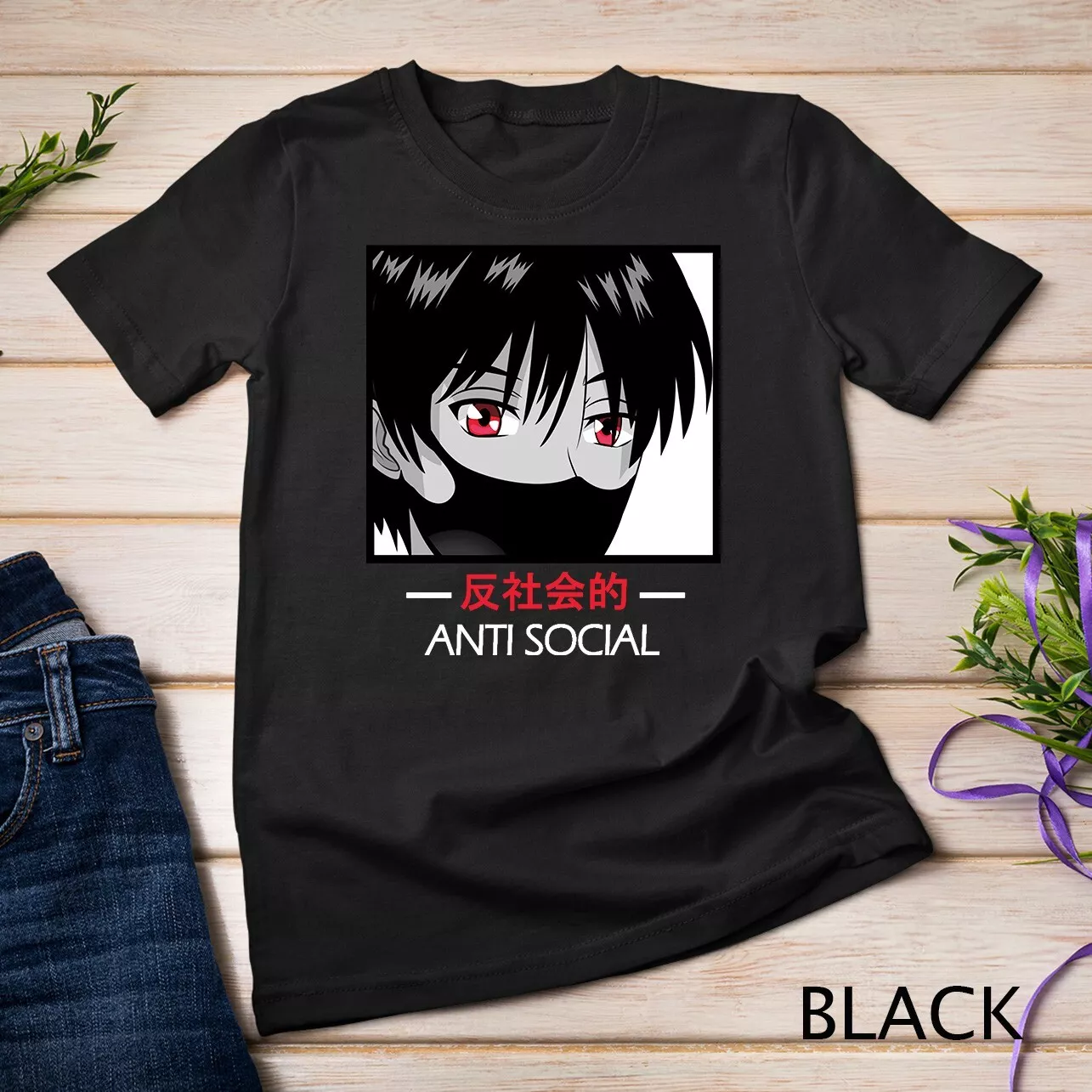 Gildan Anti Social - Anime Boy Aesthetic Vaporwave Unisex T-Shirt ...