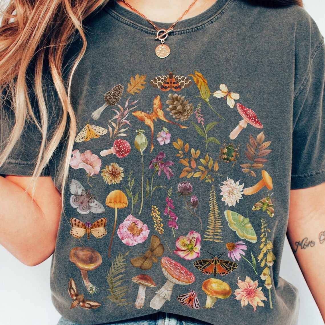 Gildan Arched Moth And Botanical Fall Shirt, Painted Wildflowers With ...