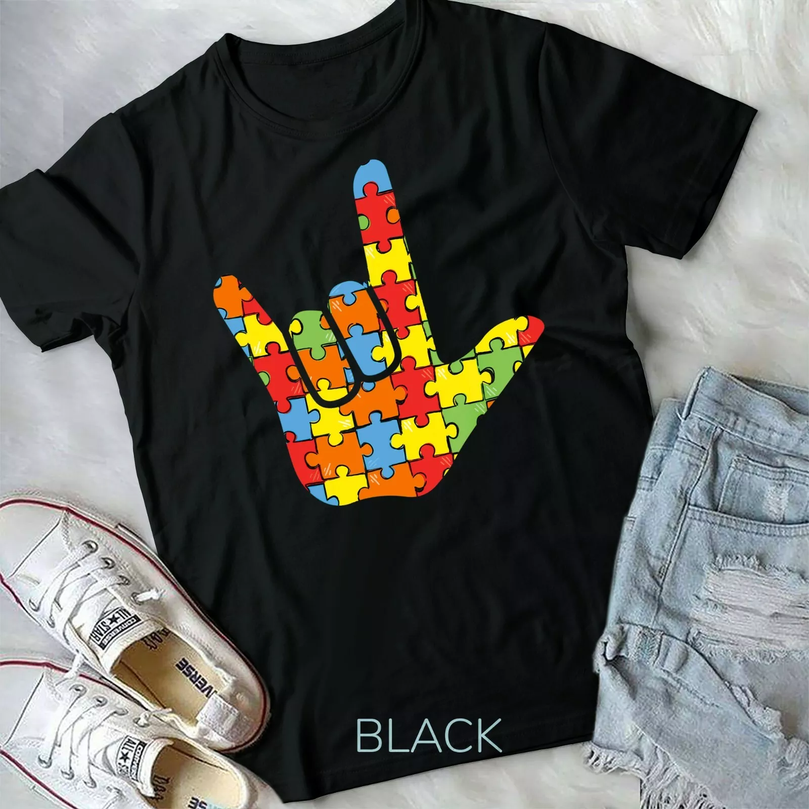 Gildan Asl Love Sign Language Autism Gift Awareness Support T-Shirt ...
