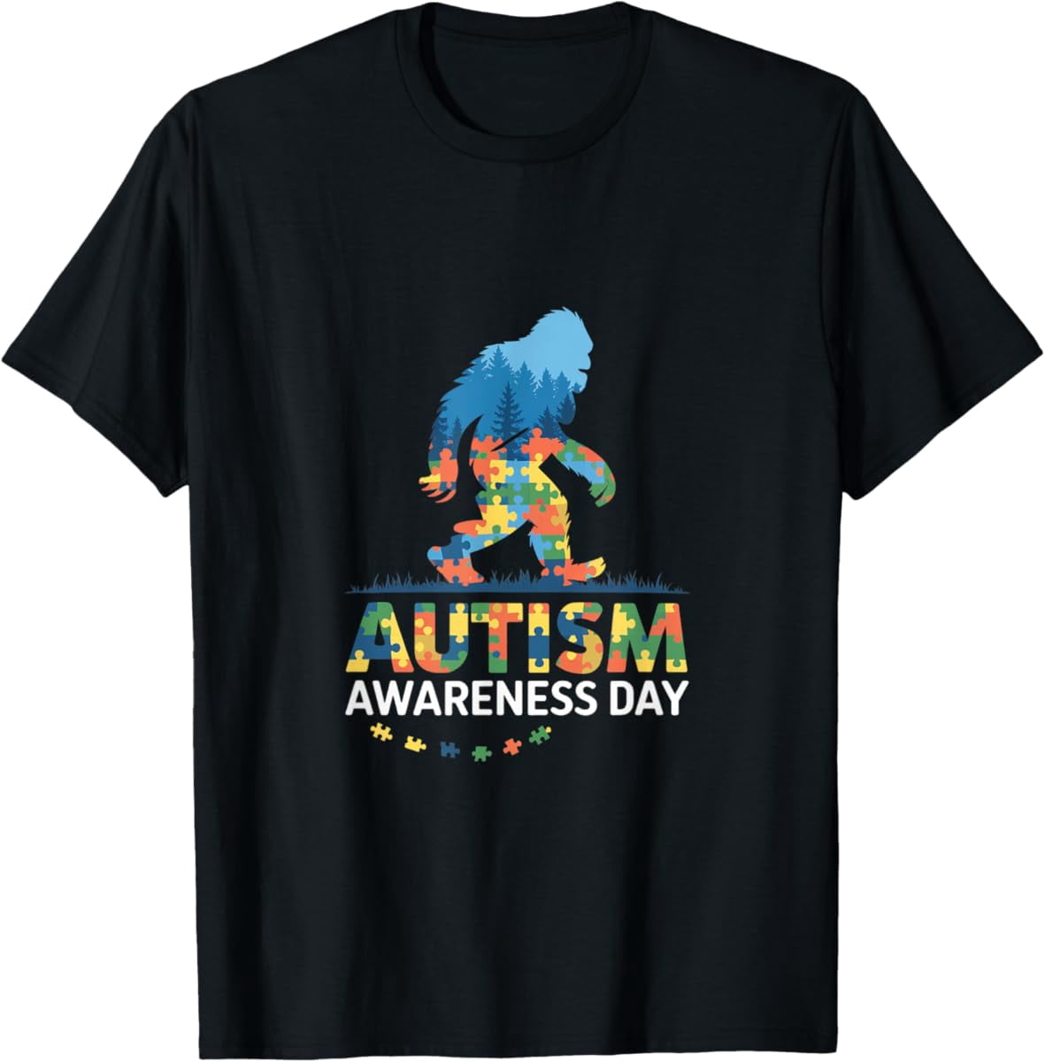 Gildan Autism Awareness Day Shirt Bigfoot Puzzle Piece Sasquatch T ...