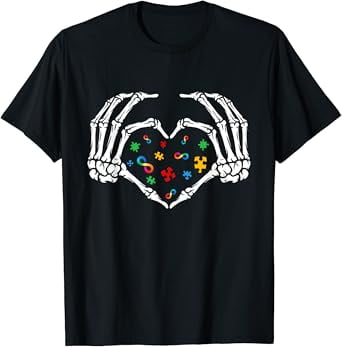 Gildan Autism Awareness Skeleton Acceptance Rainbow Infinity Symbol T ...