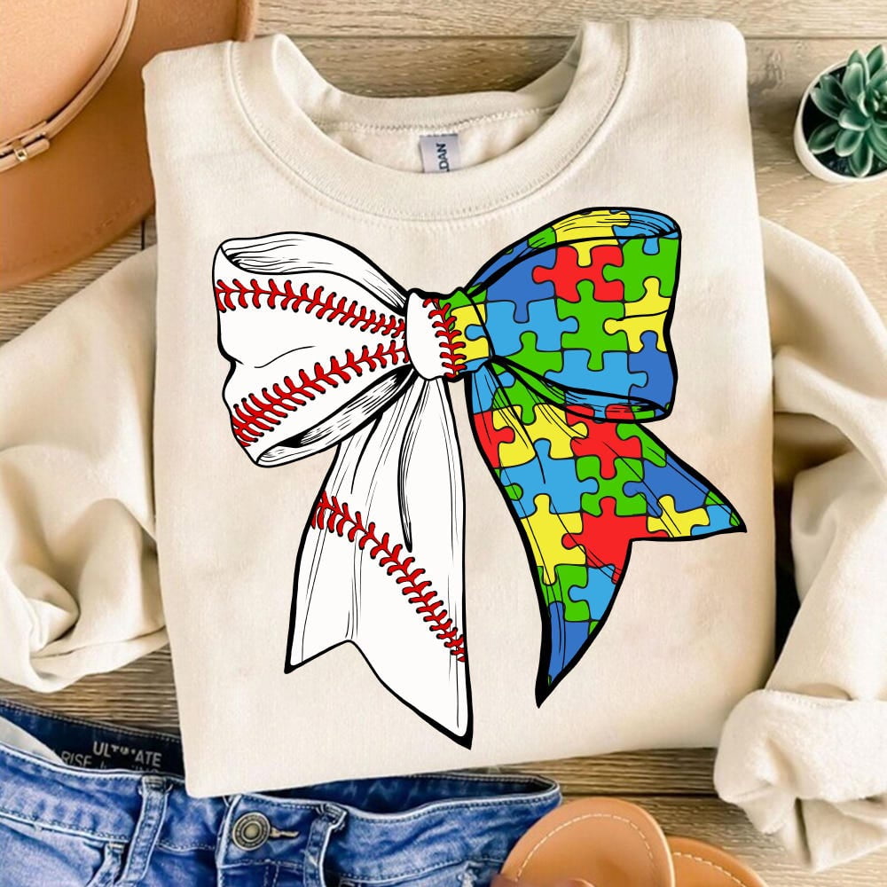 Gildan Autism Baseball Coquette Bow T-shirt, Autism Awareness Coquette ...