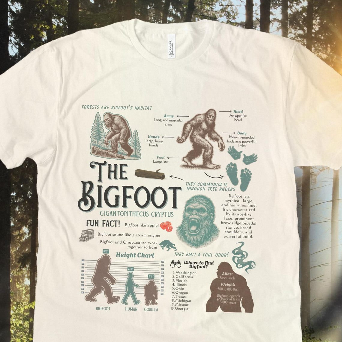 Gildan Bigfoot Anatomy Graphic Tee With Retro Forest Style, Nature ...