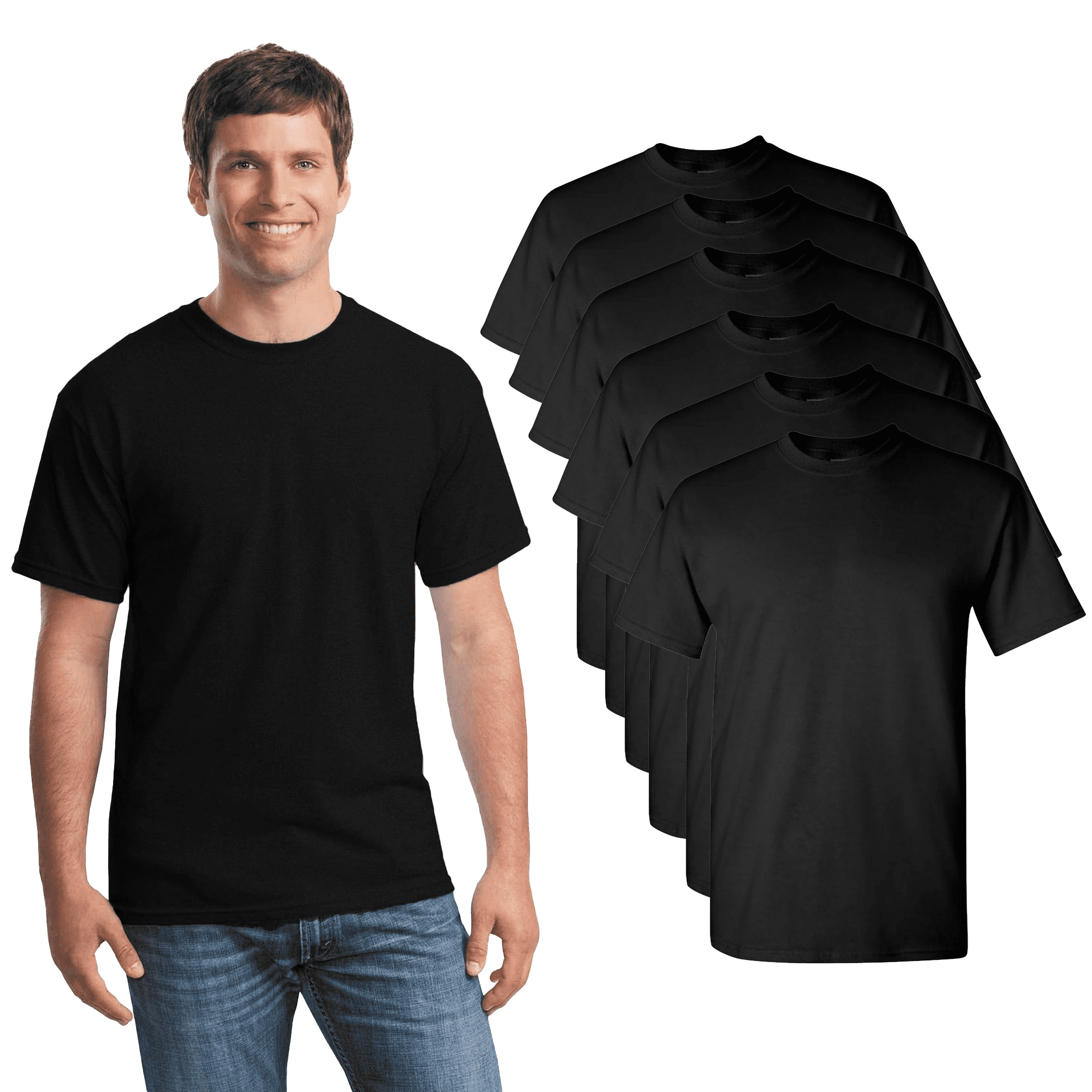 Gildan Black Heavy 100% Cotton Men's T-shirt 6-Pack | Rip Collar ...