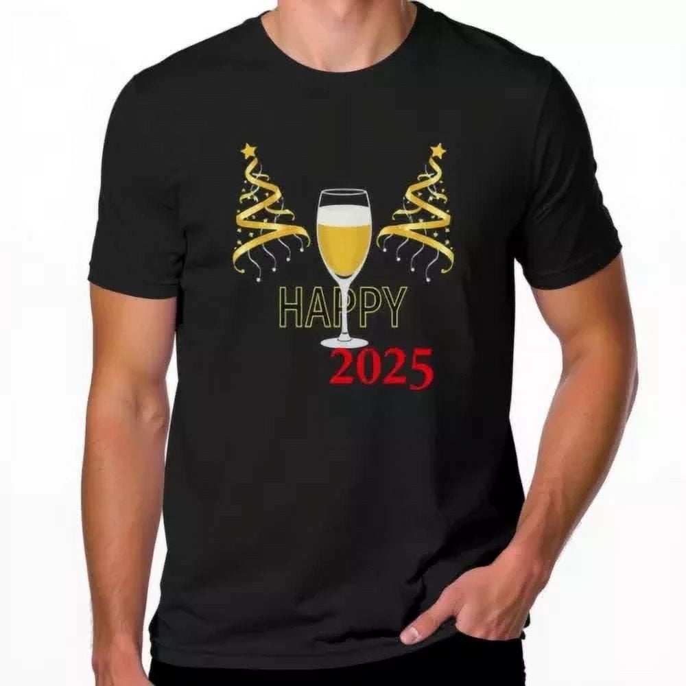 Gildan Black New Year 2025 T-Shirt with Champagne Flute & Ge - Walmart.com