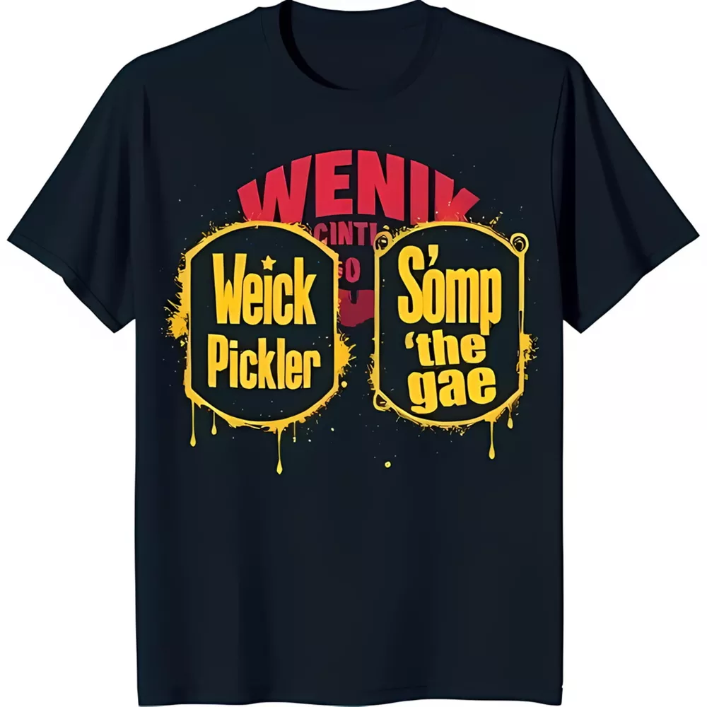 Gildan Black T-Shirt with Bold Yellow & Red 'Weick Pickler' Design ...