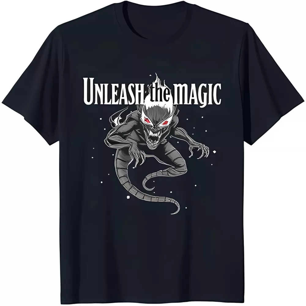 Gildan Black T-Shirt with Glowing Red Eyed Creature Design 'UNLEASH the MAGIC' - Walmart.com
