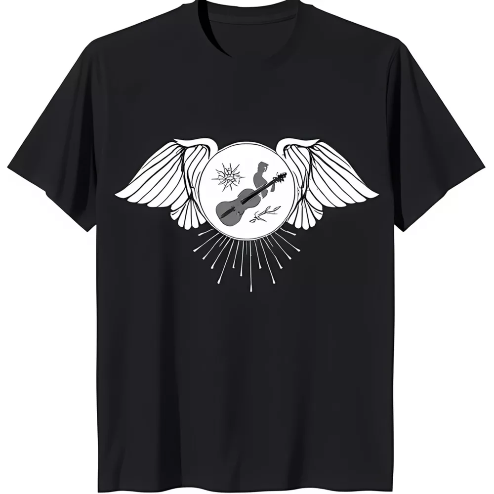 Gildan Black T-Shirt with White Winged Circle Design & Violin - Walmart.com