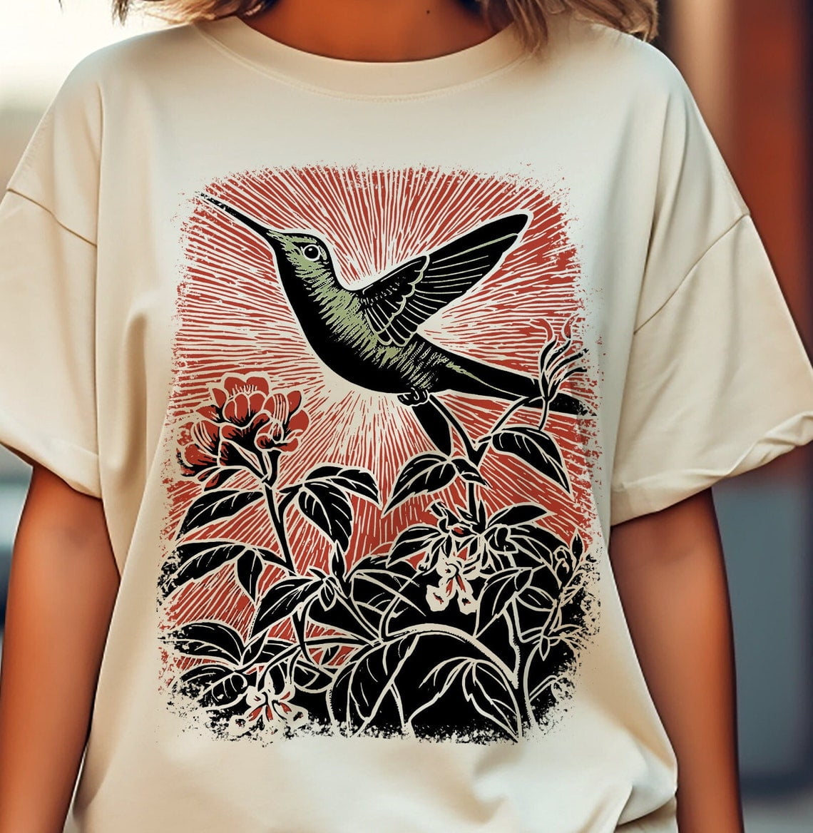 Gildan Block Print Hummingbird Shirt With Linocut Bird Art And Nature ...