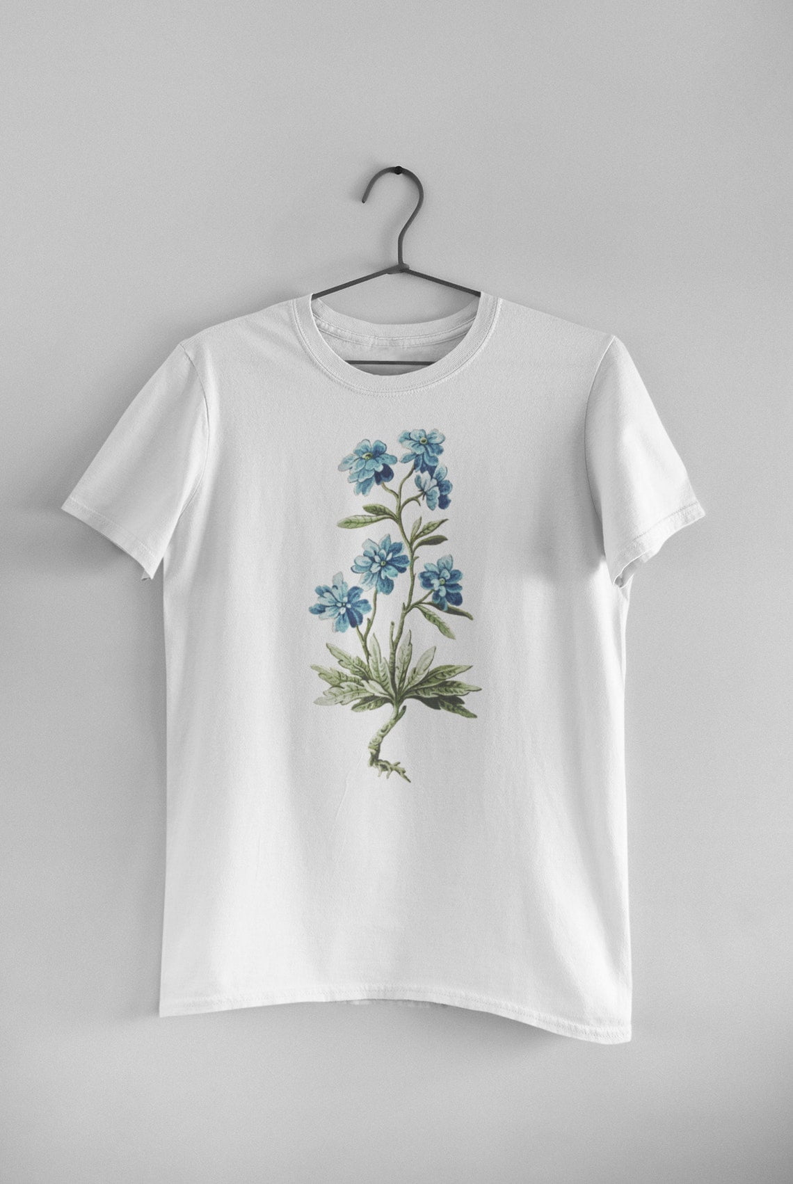 Gildan Blue Vintage Flowers Shirt With Forget-Me-Not Botanical Print ...
