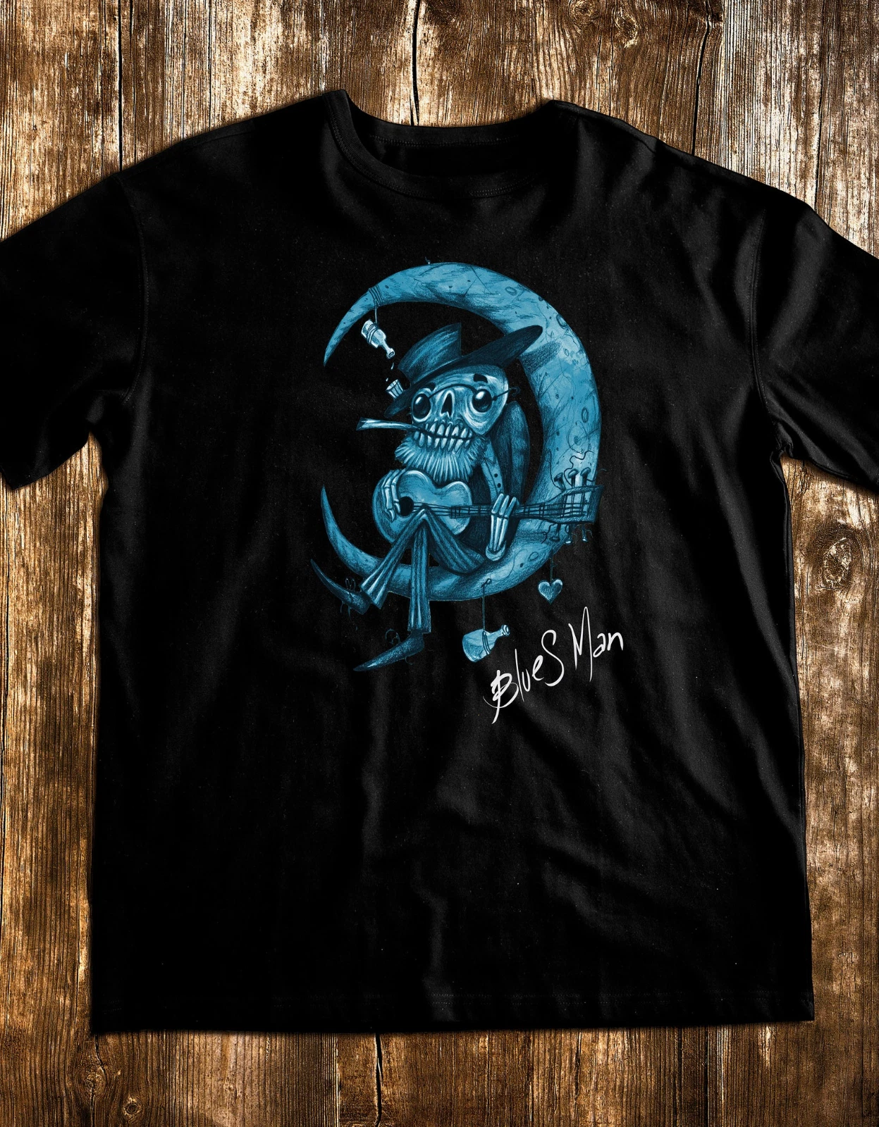 Gildan Blues Man T-Shirt Black Skull Unisex Outfit Graphic Tee Skeleton ...