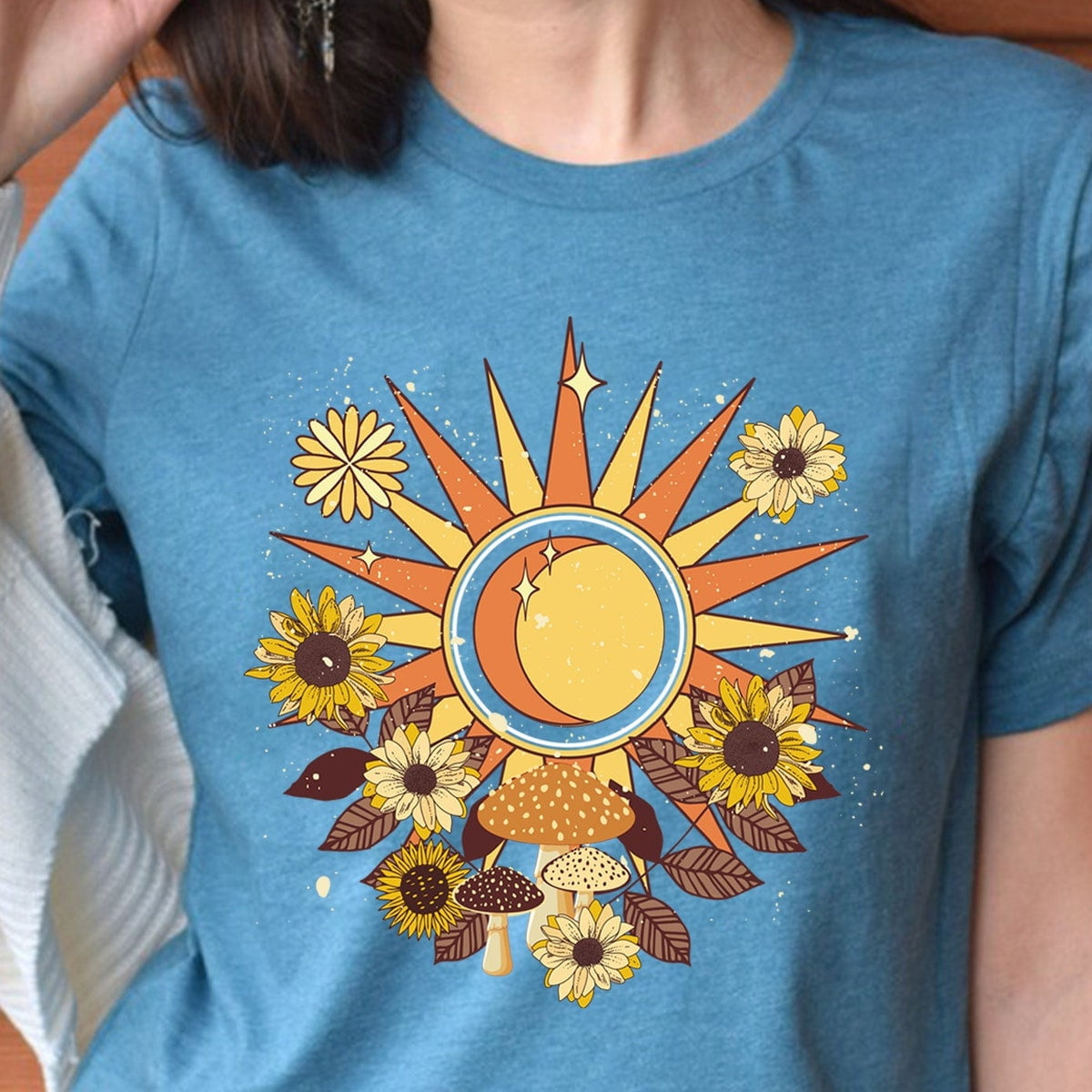 Gildan Bohemian Retro Sun Moon Sweatshirt, Boho Floral Sweatshirt ...