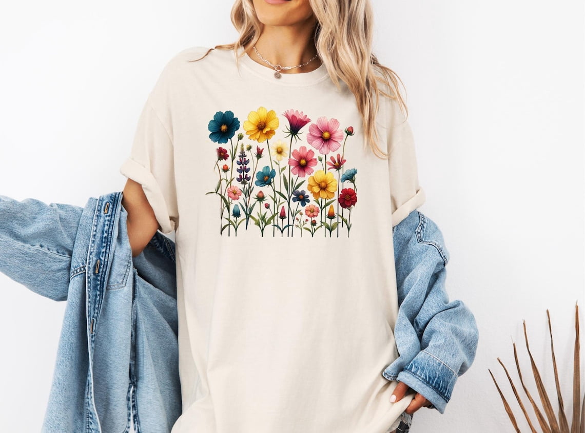 Gildan Boho Cottagecore Floral Tee, Wildflower And Botanical Garden ...