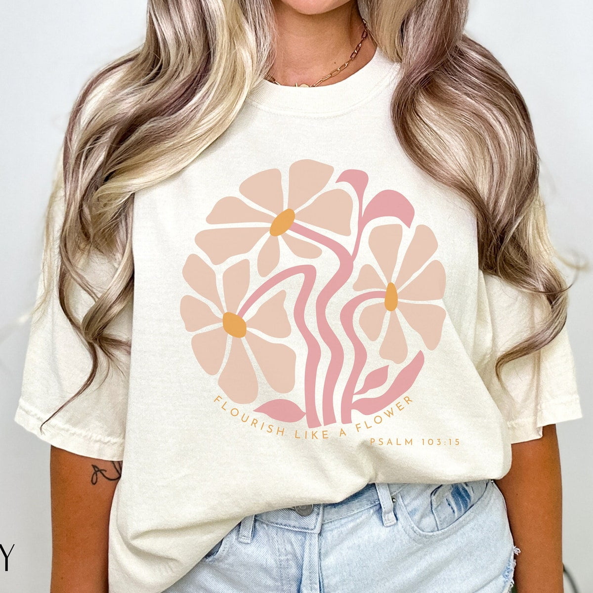 Gildan Boho Floral Bible Verse Tee, Retro Christian Graphic With Psalm ...