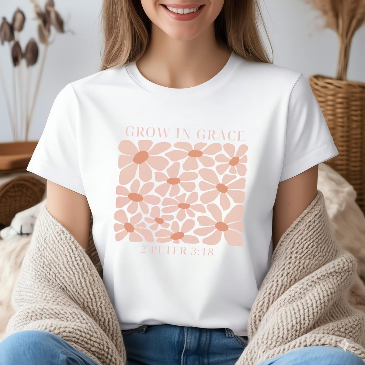 Gildan Boho Floral Christian Tee For Women, Bible Verse Shirt With ...
