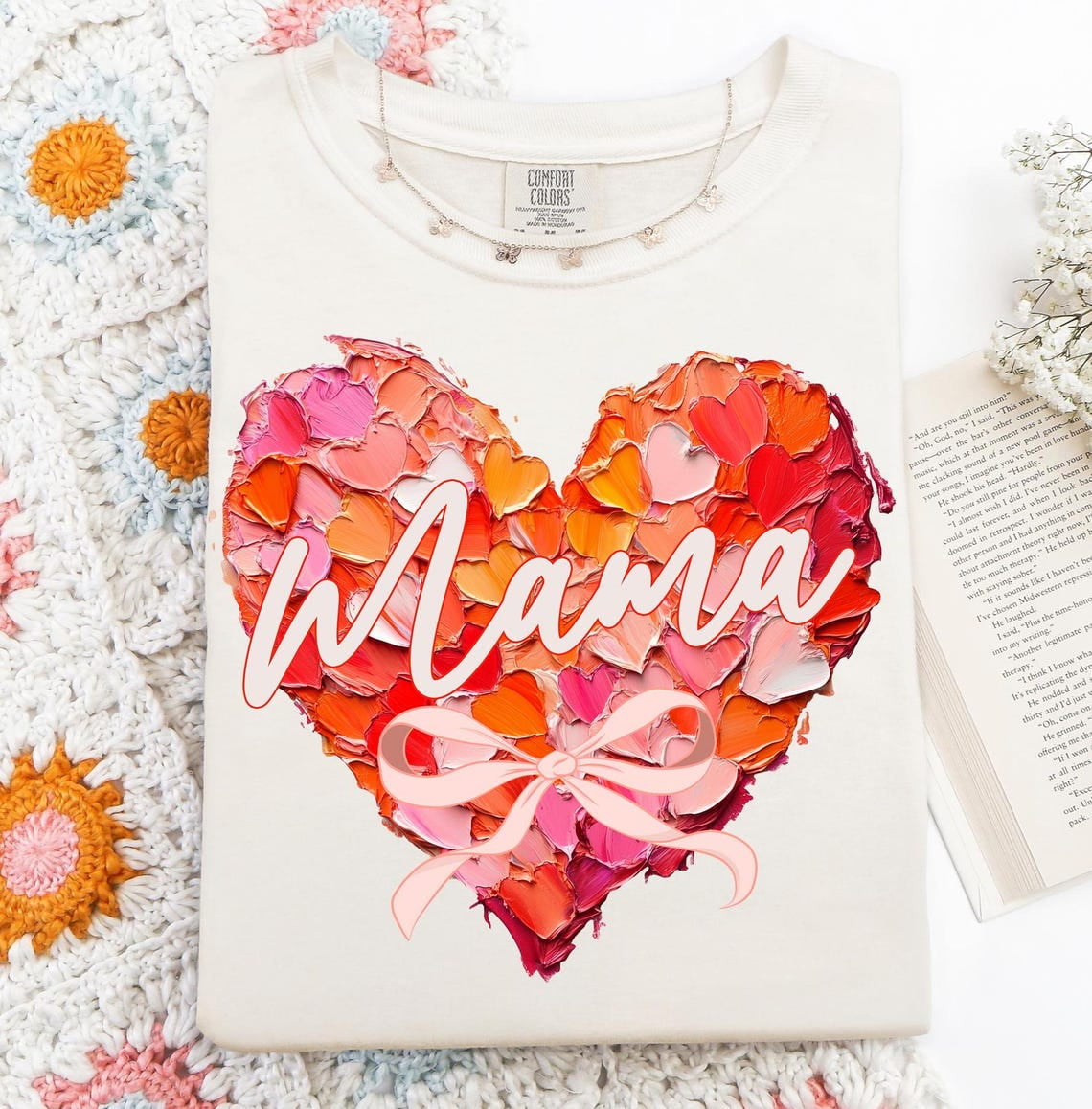 Gildan Boho Heart Floral Mama Tee, Romantic Cottagecore Design With ...
