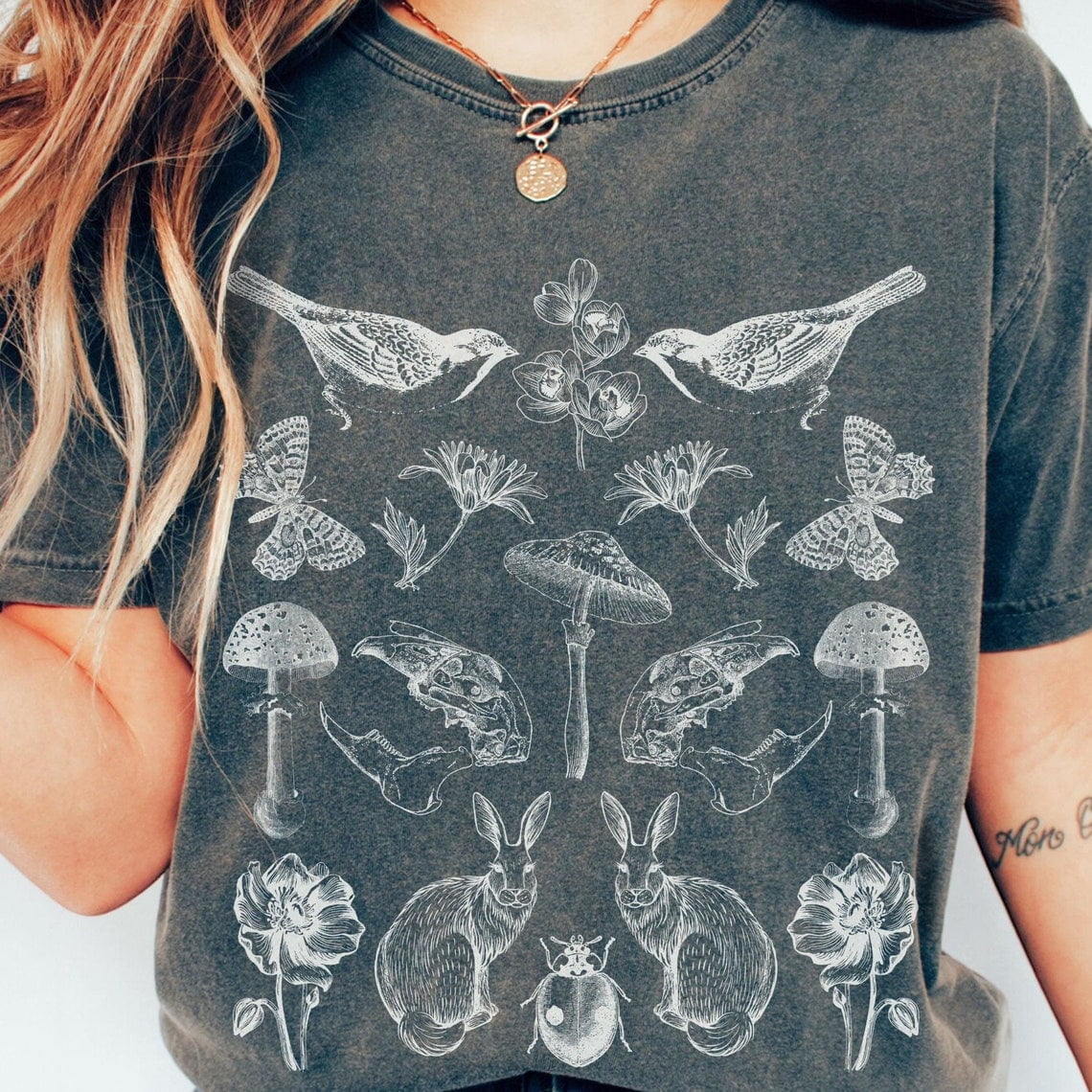 Gildan Botanical Tonal Shirt With Robins And Jackrabbits, Whimsigoth ...