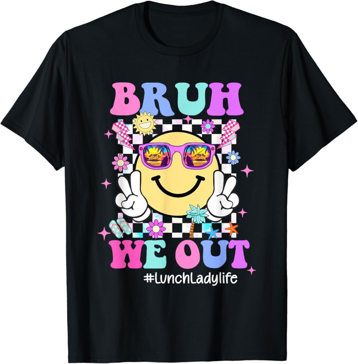 Gildan Bruh We Out Groovy Lunch Lady Life Last Day Of School T-Shirt ...