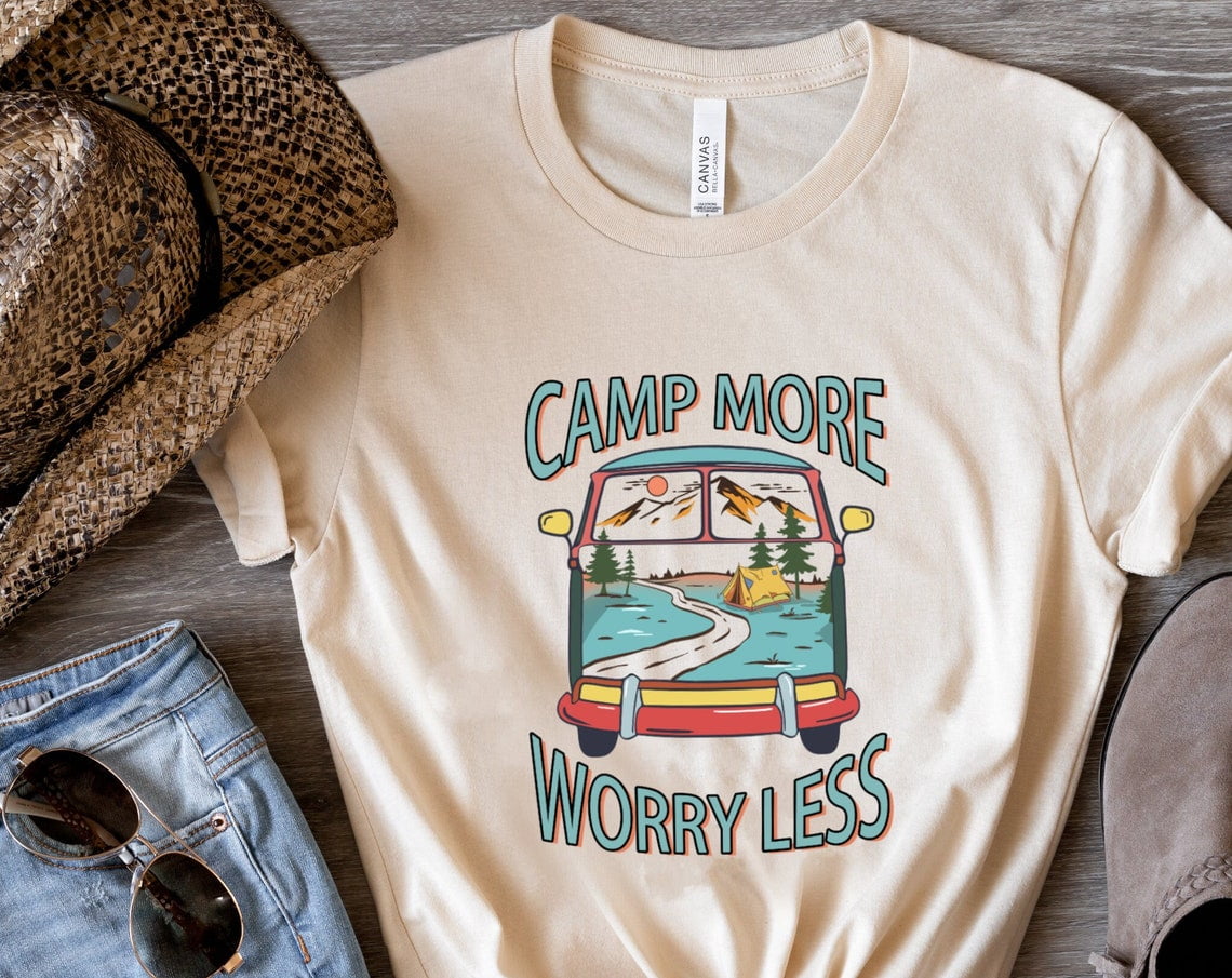 Gildan Camp More Worry Less Tee, Fun Outdoor Graphic For Happy Campers ...