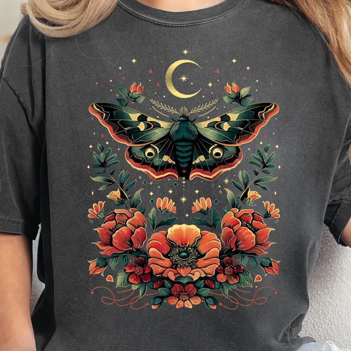 Gildan Celestial Moth And Flowers Shirt With Forestcore And Cottagecore ...