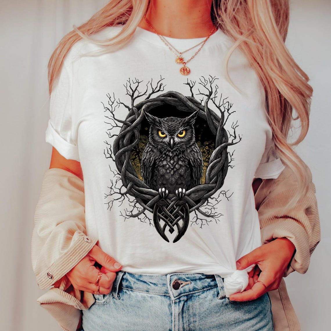 Gildan Celtic Owl Shirt With Yggdrassil Tree Folklore Design, Boho ...