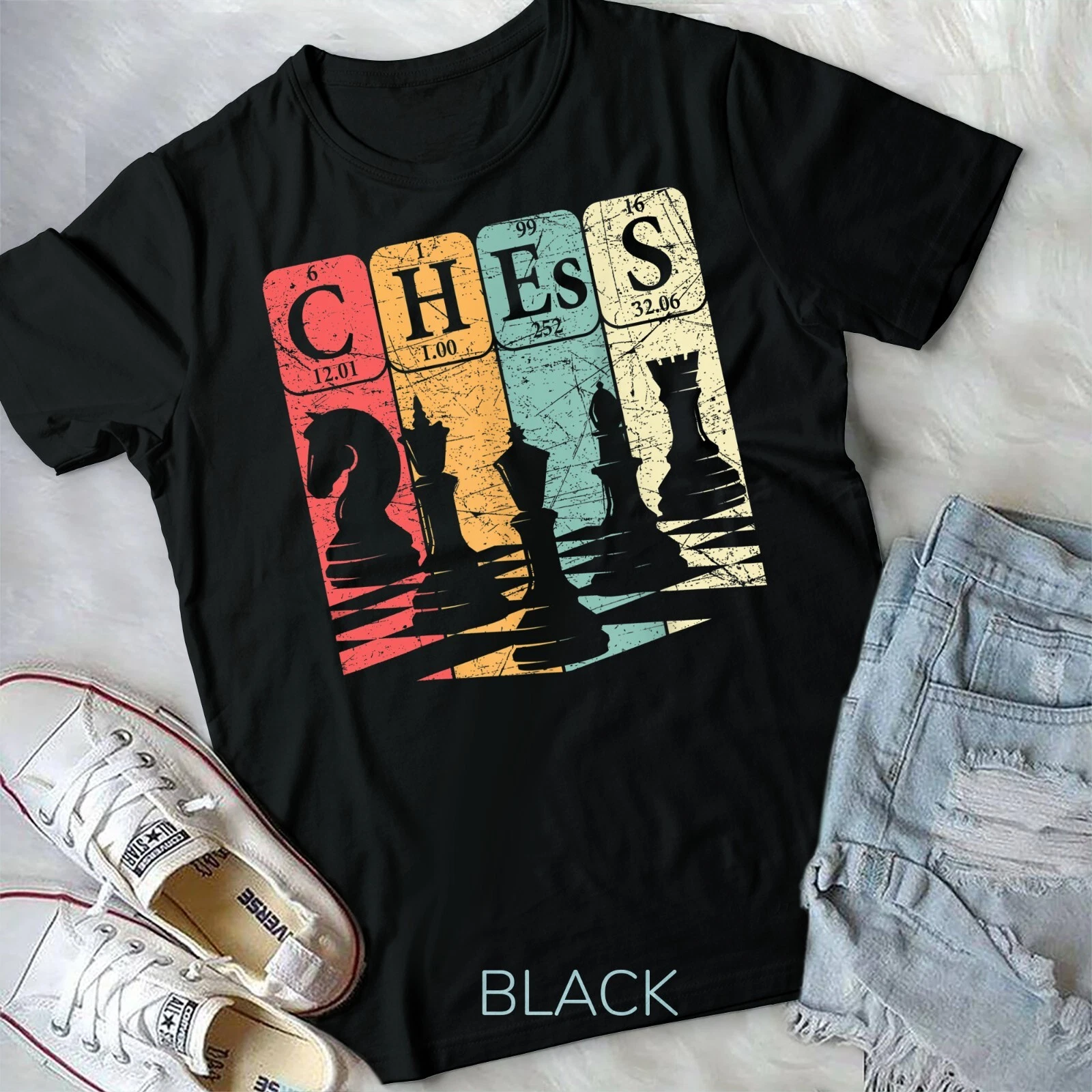Gildan Chess Periodic Table Elements Nerd Chess Player Vintage T-Shirt ...
