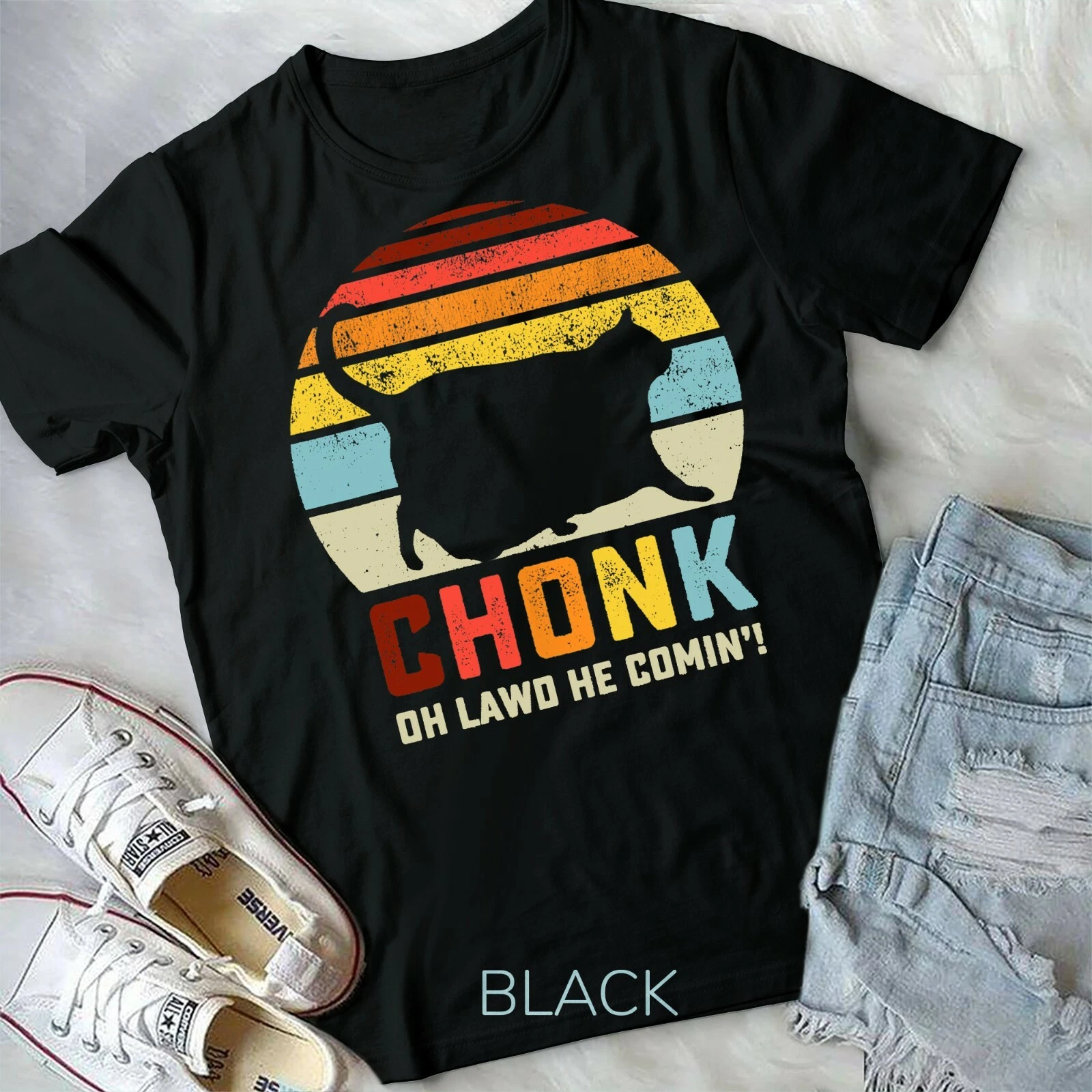 Gildan Chonk Cat Scale Funny Retro Style Vintage Cats Unisex Form T ...