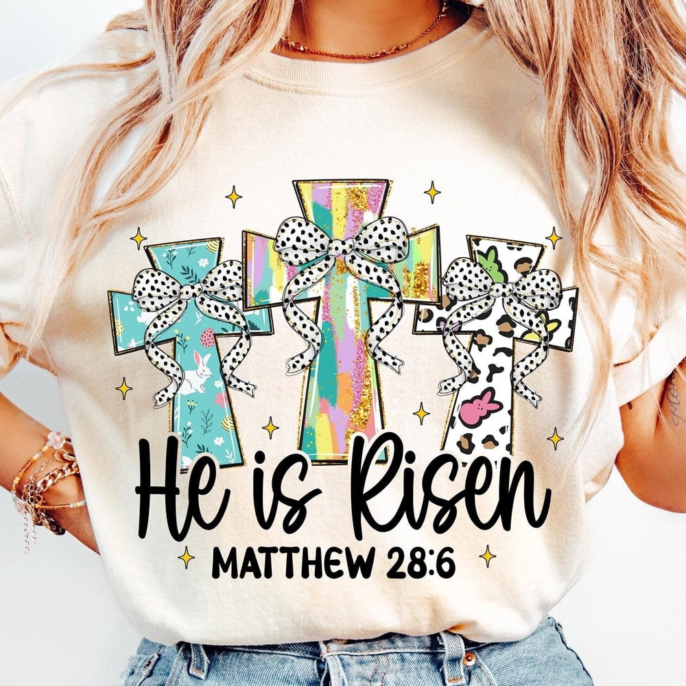 Gildan Christian Easter Coquette T-shirt, He is Risen T-shirt, Retro Easter T-shirt, Easter T ...