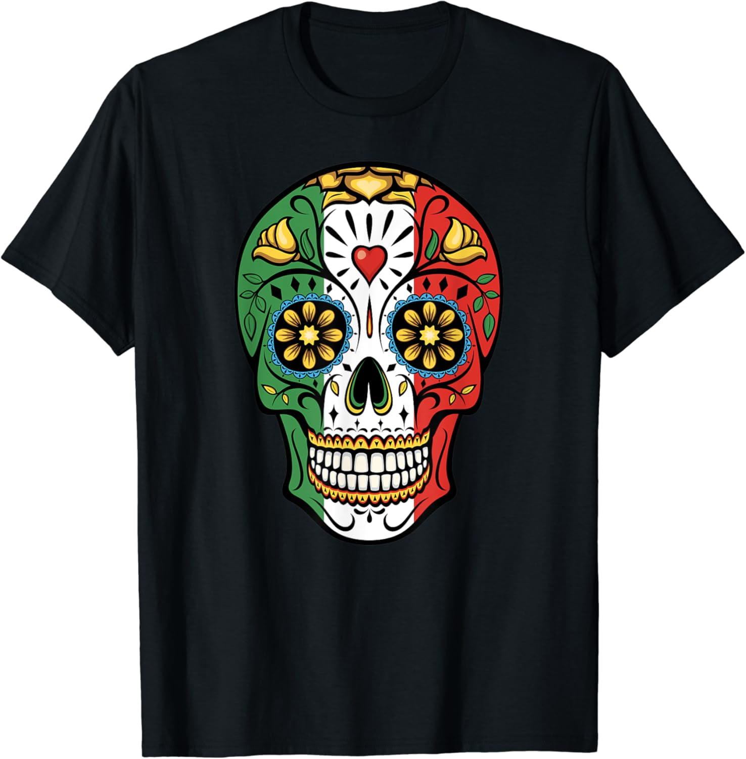 Gildan Cinco de Mayo Sugar Skull Calavera Mexican Flag T-Shirt ...