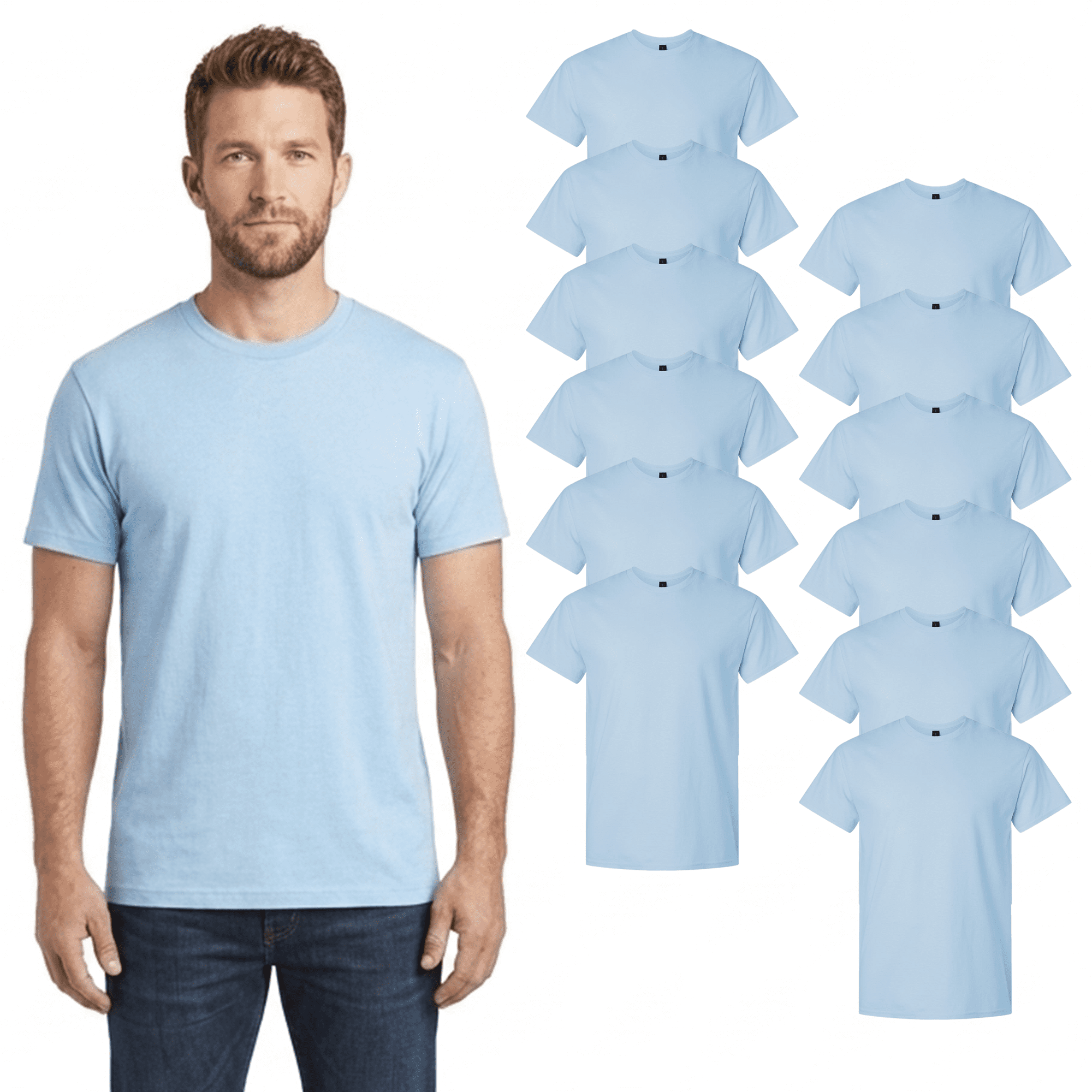 Gildan Classic Fit Men's Light Blue T-Shirt, Light Cotton 12 Pack Short ...