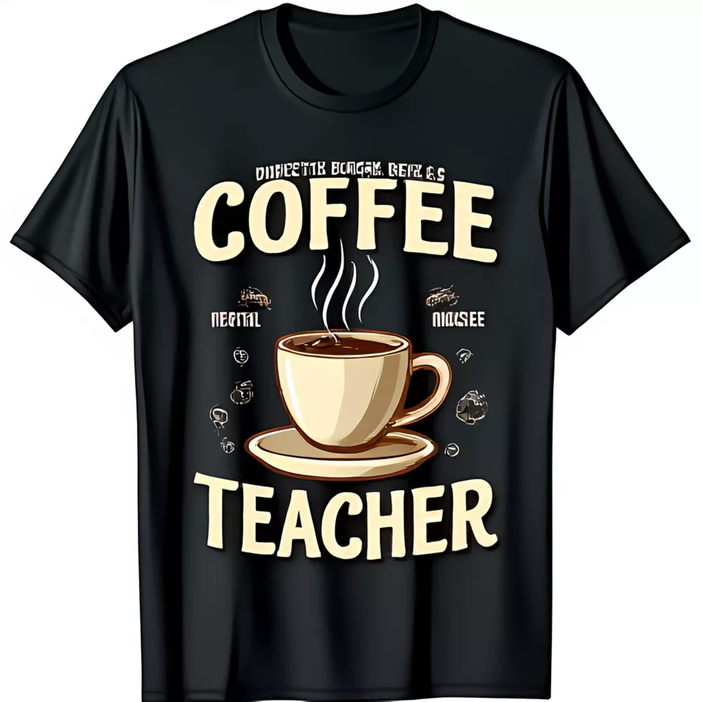 Gildan Coffee Teacher Black T-Shirt with Steaming Cup Graphic & Bee ...