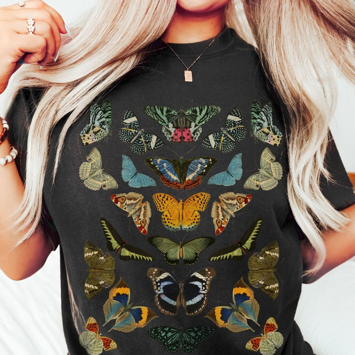 Gildan Colorful Moth And Butterfly Shirt With Botanical Art ...