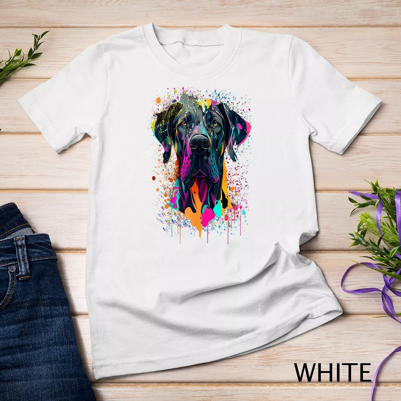 Gildan Colorful Splash Art Great Dane Portrait Puppy Owner Unisex T ...