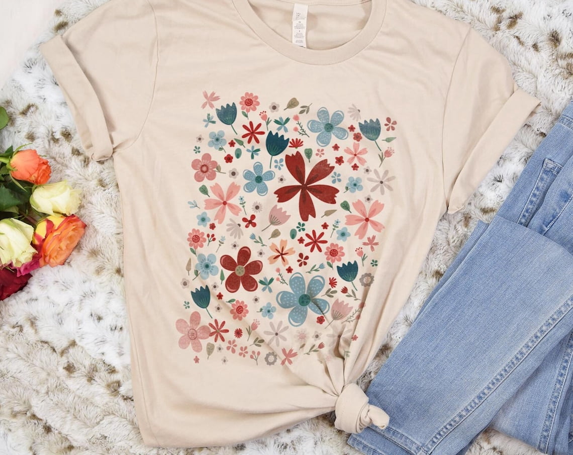 Gildan Colorful Wildflower Shirt With Vibrant Garden Floral Graphic For ...
