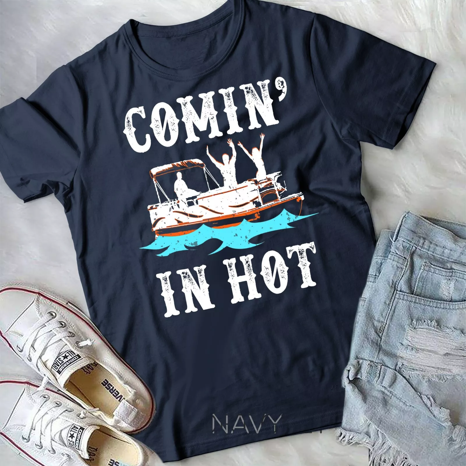 Gildan Comin' In Hot Funny Pontoon Boat River Lake Boating Gift Idea ...