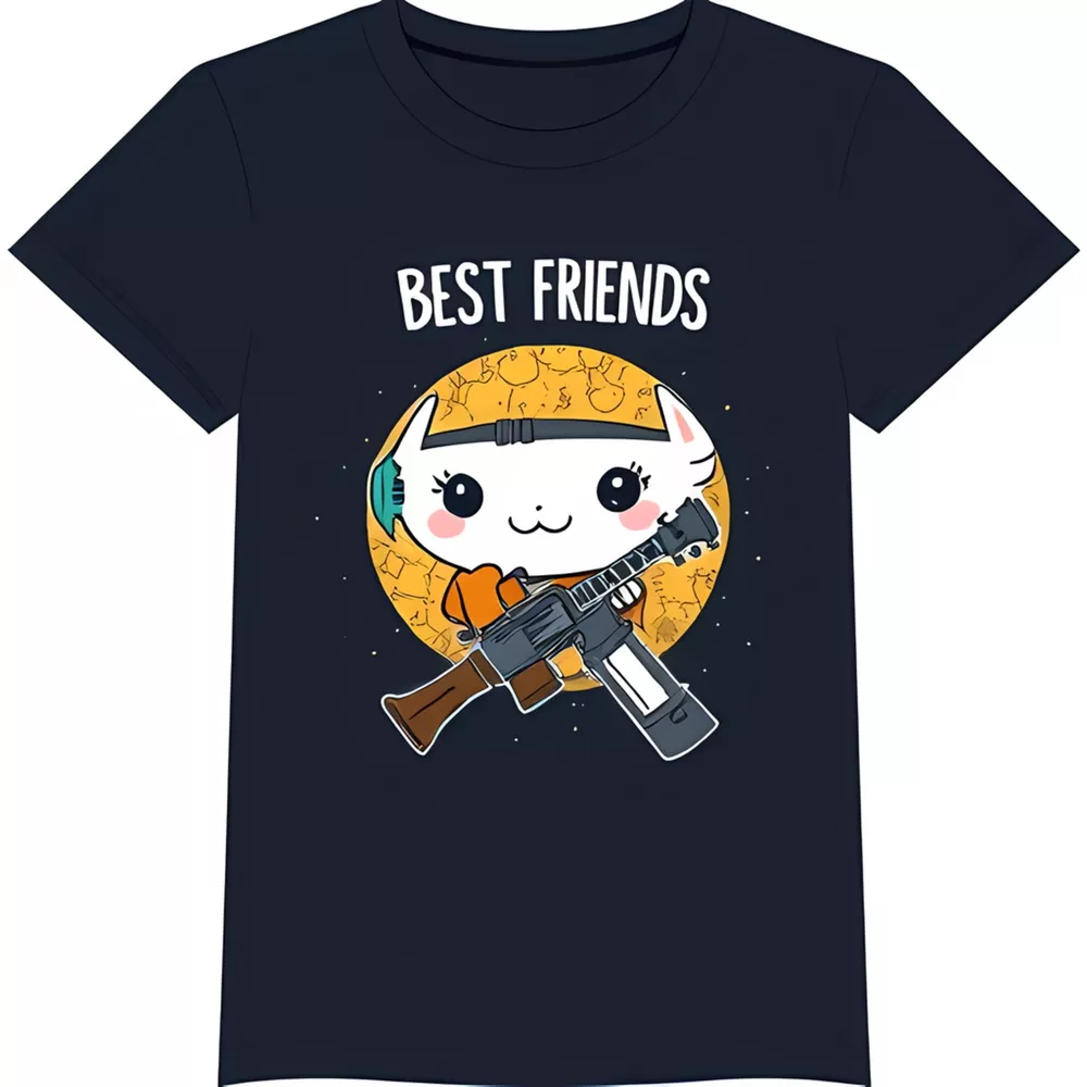 Gildan Cool Black T-Shirt with Cartoon Cat 'Bestriends' Graphic ...