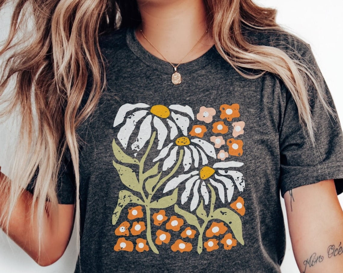 Gildan Cottagecore Daisy Flower Tee With Botanical Garden Design ...
