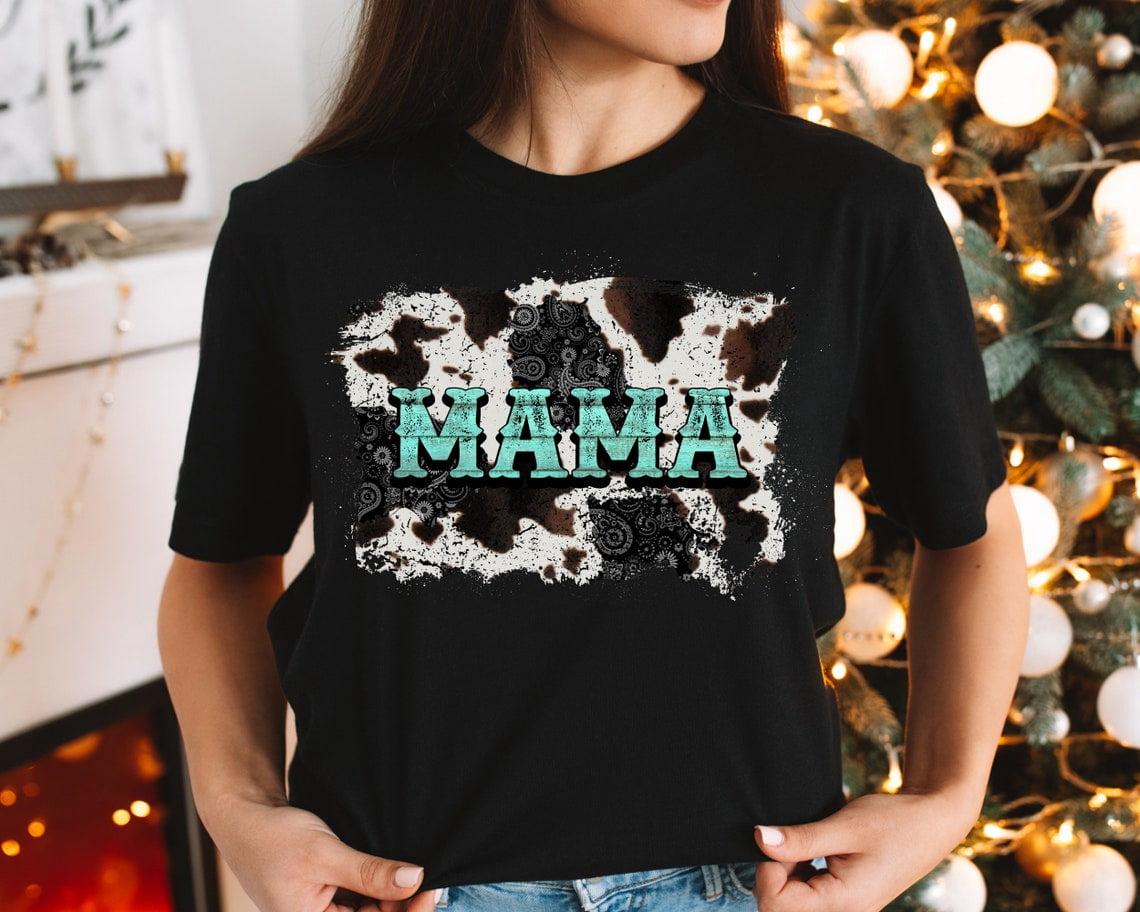 Gildan Country Style Cow Print Mama Tee, Western Inspired Graphic ...