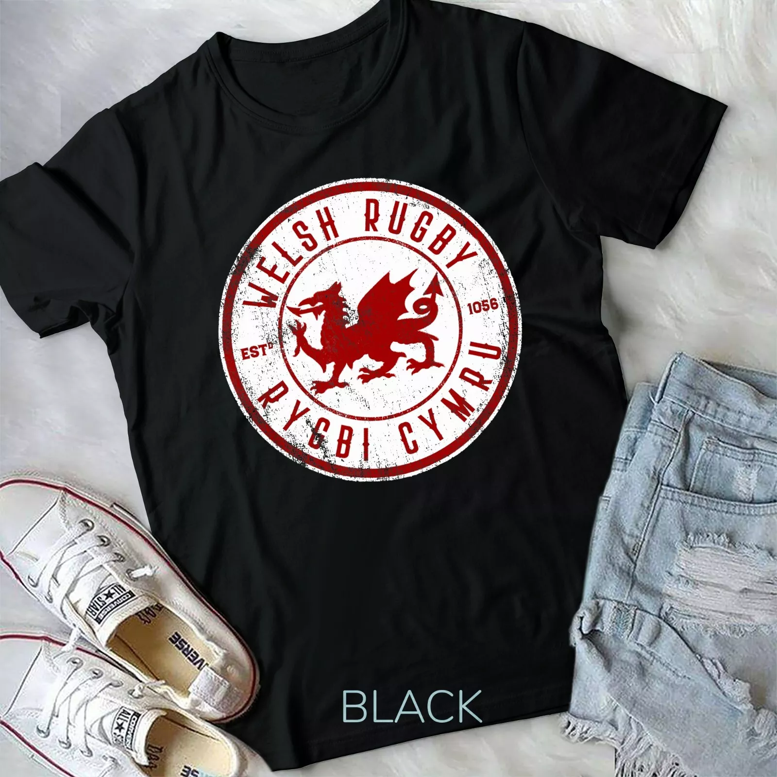 Gildan Cymru Souvenir Wales Rugby Top - Welsh Rugby Football T-Shirt ...